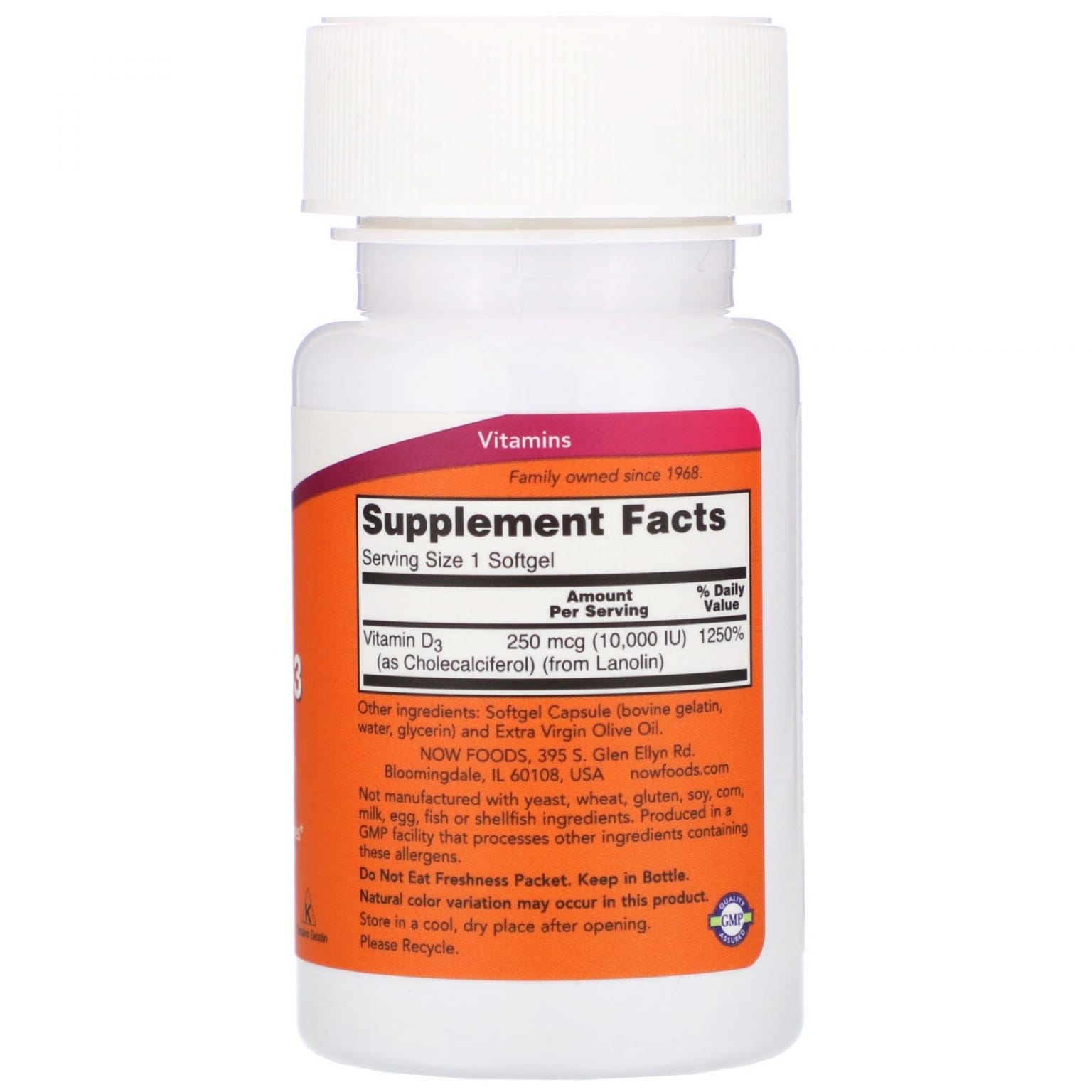 NOW Foods Vitamin D-3 10000 IU 120 Softgels kaufen | fatburners.at
